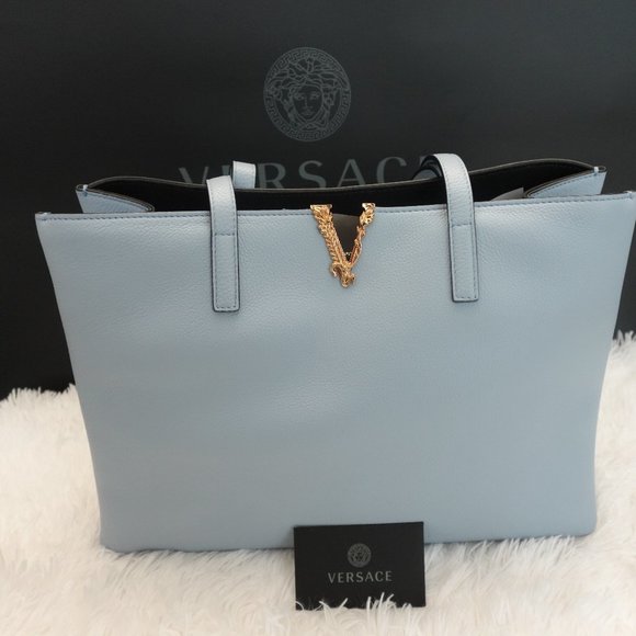 Versace | Bags | Versace Virtus V Tote Shoulder Bag Grained Calfskin ...
